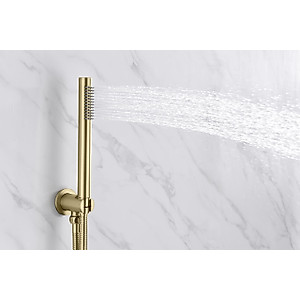 SUMERAIN Shower System with Tub Spout and Handheld Shower, Brass Rain Shower Tub Set with 8 Inches Shower Head and Rough in Valve Brushed Gold
