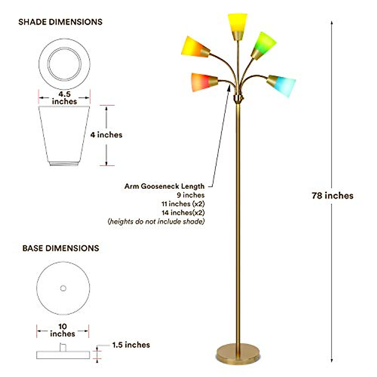 Brightech Medusa Modern LED Floor Lamp – Multi Head Dimmable Floor Lamp for Living Rooms & Offices – Tall Lamp with Interchangeable Shade, Standing Lamp with 5 LED Bulbs for Hobbies - Brass
