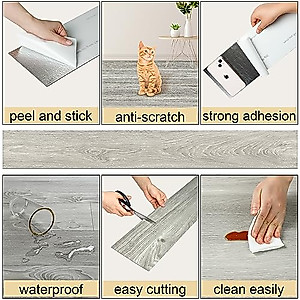 Freshtour Peel and Stick Floor Tile, 36 PCS/54 Sq.Ft Self-Adhesive Wood Vinyl Plank Flooring, Waterproof Wear-Resistant DIY Floor Tiles for Bedroom Kitchen Living Room RV (36" x 6", Light gray)