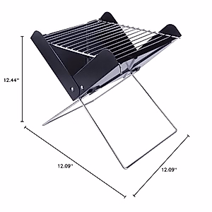 YSSOA 12” Portable Grill Charcoal Barbecue Grill - Folding Grill Notebook Shape Charcoal Grill, Detachable Collapsible, Mini Tabletop Camping Grill BBQ, Black
