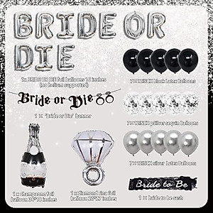 Bride or Die Bachelorette Party Decorations - Silver and Black Bride or Die Balloons,Banner and Bride To Be Sash for Engagement Wedding Bachelorette Party Supplies
