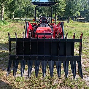 Titan Attachments Skid Steer Root Rake Attachment 66in Wide, Universal Quick Tach Hookup, Root Clearing Brush Rake, Land Clearing Site Prep Implement, Roll Debris, Silage, Brush to Burn Pile