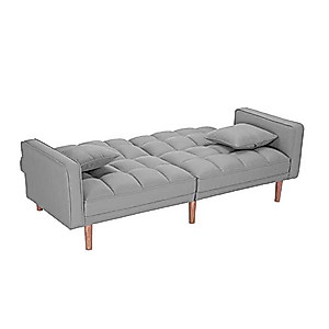 Lambgier Futon Sofa Bed, Mid-Century Modern Convertible Couch Loveseat Sleeper for Small Space (Light Grey)