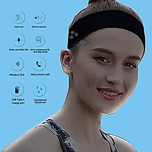 Wireless Sport Headband Headsets - Cozy Sweat Bands Music Headphones Sleep Earphones with Mic & Stereo HD Speakers for Workout, Sleeping, Yoga, Running, Gift