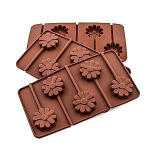 BaaSid 3PCS Sunflower Shape Mold 5 Holes Cake Lollipop Chocolate Jelly Ice Cream Cube Candy Pudding Cupcake Handmade Craft for Children's Party Dessert Shop Cafe Bakery (Brown) AA0088