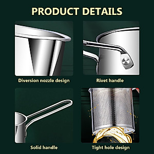 Deep Fryer Pot with Basket, 2Pcs/Set Deep Fryer Pan Stainless Steel Chip Pan with Handle Uncoated Mirror Polished Brushed Frying Pots for French Fries Chicken Wings