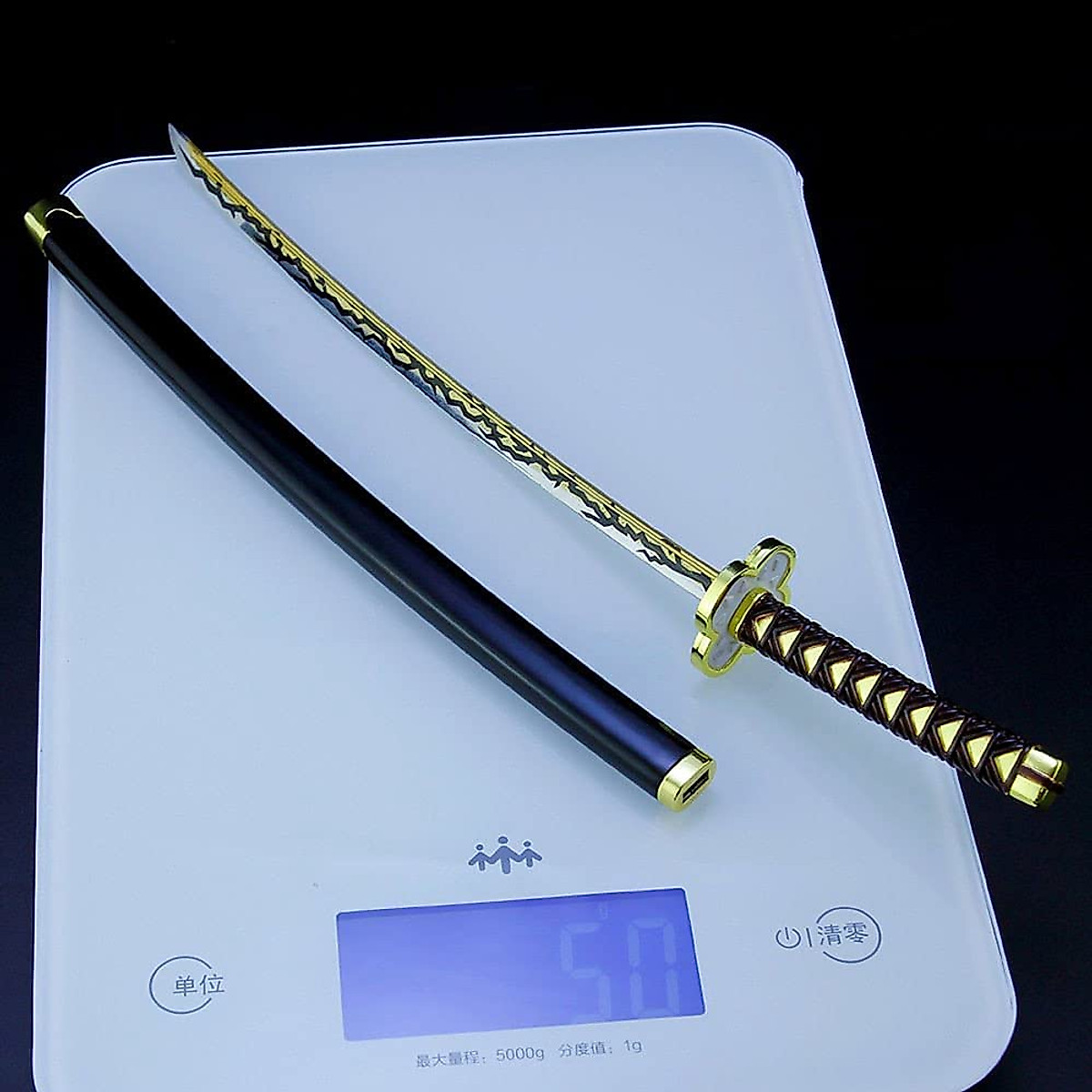 QISUO Demon Slayer Kaigaku Japanese Sword Toys,Katana Model Artificial Mini Metal Model Keychain Gift Toys, Black, 25.5cm