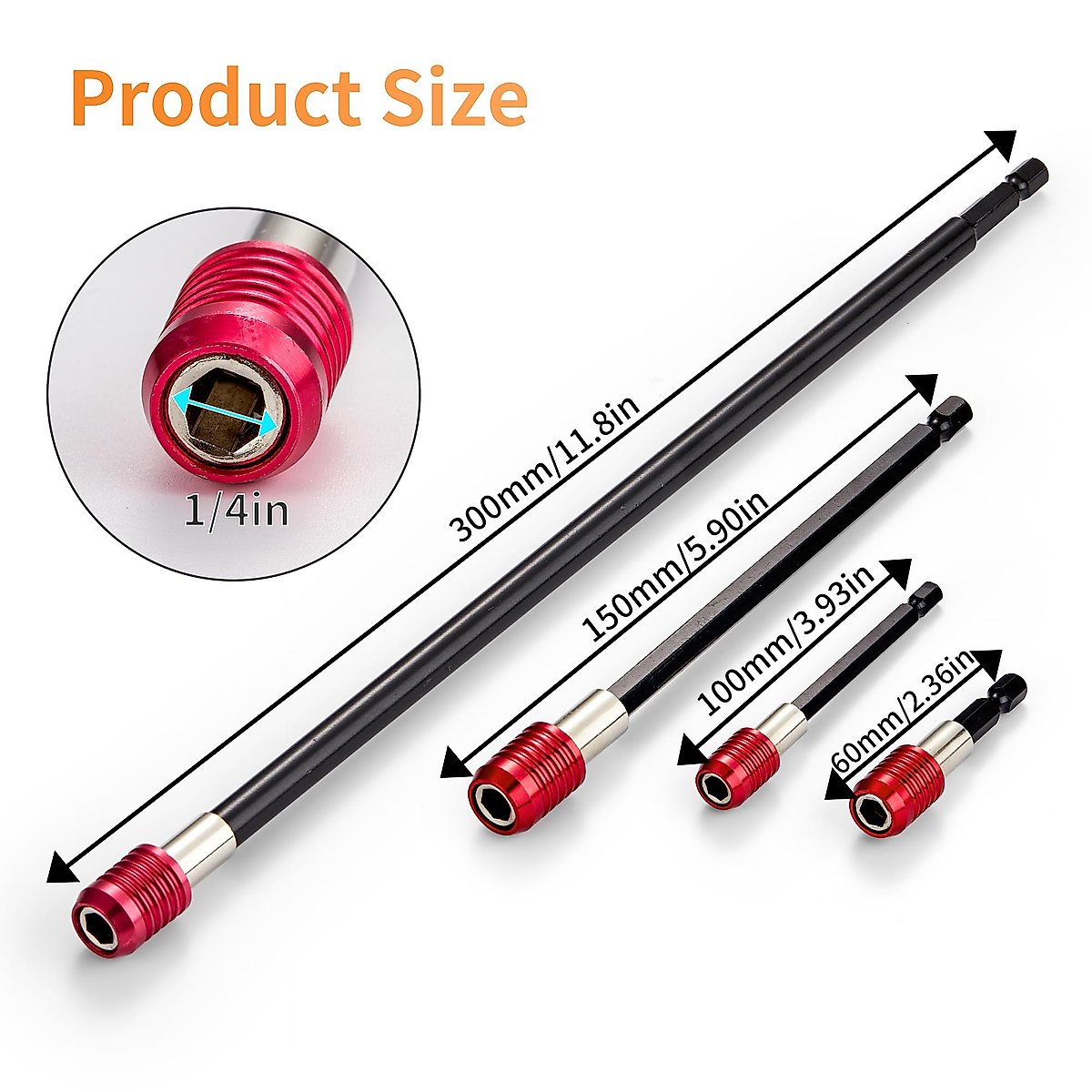 OAOJUBR Drill Bit Extension, 1/4 Magnetic Extension Set, High-Precision with Magnetic Bit Holder, 4 Pcs Multi-Function Impact Drill Bit Holder and Drill Extension