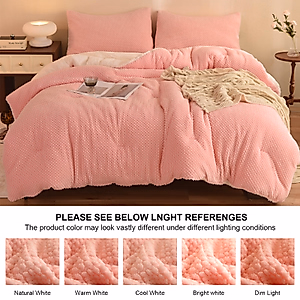 LLanCL 3D Jacquard Design Comforter Set, Ultra-Soft Warm Queen Size Sherpa Fur Plush 3-Pieces Sets Luxury Cozy Bedding with 2 Pillowcases (90"x90", Pink)