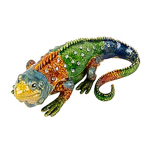 QIFU Hand Painted Enameled Lizard Style Decorative Jewelry Trinket Box Hinged