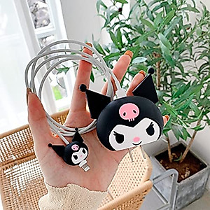 TXGOT for Apple 20W USB-C Power Adapter Charger 3D Cute Cartoon Designs Protective Case,Cute Cartoon Lightning Cable Protector Cover for iPhone Charger (Kuro)