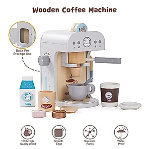 Frogprin Kids Coffee Maker Playset-Wooden Kitchen Toys, Toddler Play Kitchen Accessories, Pretend Play Food Sets for Kids Kitchen, Encourages Imaginative Play for Girls and Boys