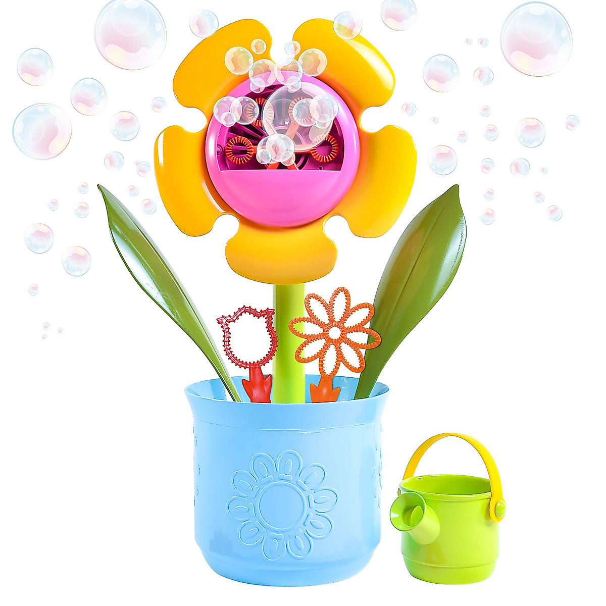 Maxx Bubbles 14" Flower Pot Includes 4oz Bubble Solution, 4 Wands and Watering Can, Botanical Collection, Outdoor Bubble Machine Maker, Great Gift and Decoration for Birthday, Bridal and Shower