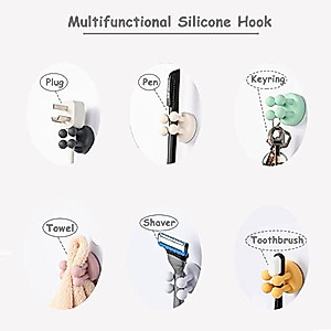 4 Pcs Silicone Waterproof Toothbrush Holders,Multi-Function Self Adhesive Hooks for Hanging Key Clothes Towel Cable for Kitchen Bathroom Home Office White