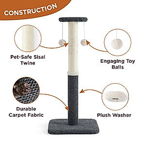 Lesure 34" Tall Cat Scratching Post - Highly Resistant Carpet Scratch Post, Premium Sisal Rope Scratch Posts Kitten and Adult Cats, Sturdy Large Scratch Pole with Hanging Ball, Grey