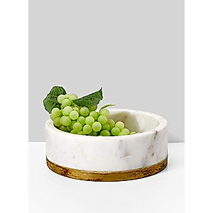 Serene Spaces Living White Marble Bowl with Brass Ring, Decorative Multi-Purpose Bowl- Use as Centerpiece Bowl, Fruit Bowl, Medium Size Measures 2" Tall and 6" Diameter