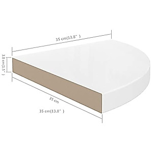 Natulvd Corner Floating Shelves, Φ13.8 Wall Shelf Set of 2, Shelves for Wall Decor, Wall Mount Display Shelf with Invisible Brackets for Bathroom Bedroom Kitchen Garage - White Gloss