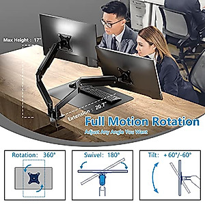 FORGING MOUNT Dual Monitor Arms - Height Adjustable Computer Monitor Desk Stand Fits 13-32'' Monitor, Full Motion Swivel Double Gas Spring Monitor Arms, Each Arm Holds Up to 19.8lbs