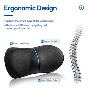 SHAKERINO Lumbar Support Pillow – Memory Foam Lumbar Pillow for Lower Back Support, Back Cushion with Strap for Pain Relief, Perfect Lumbar Support Pillow for Office Chair, Car Seat, Bed, Recliner