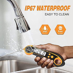 Waterproof Digital Meat Thermometer for Cooking, Instant Read Food Thermometer with Backlight, Built-in Magnet, Calibration, and Long Foldable Probe for Kitchen Deep Fry Grill BBQ Candy