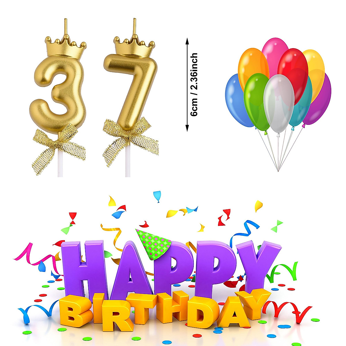 VSHILI 37th 73rd Birthday Candles, Gold 73 37 Year Old Number Birthday Candles, Happy Birthday Party Cake Topper Decoration Gifts for Women Men