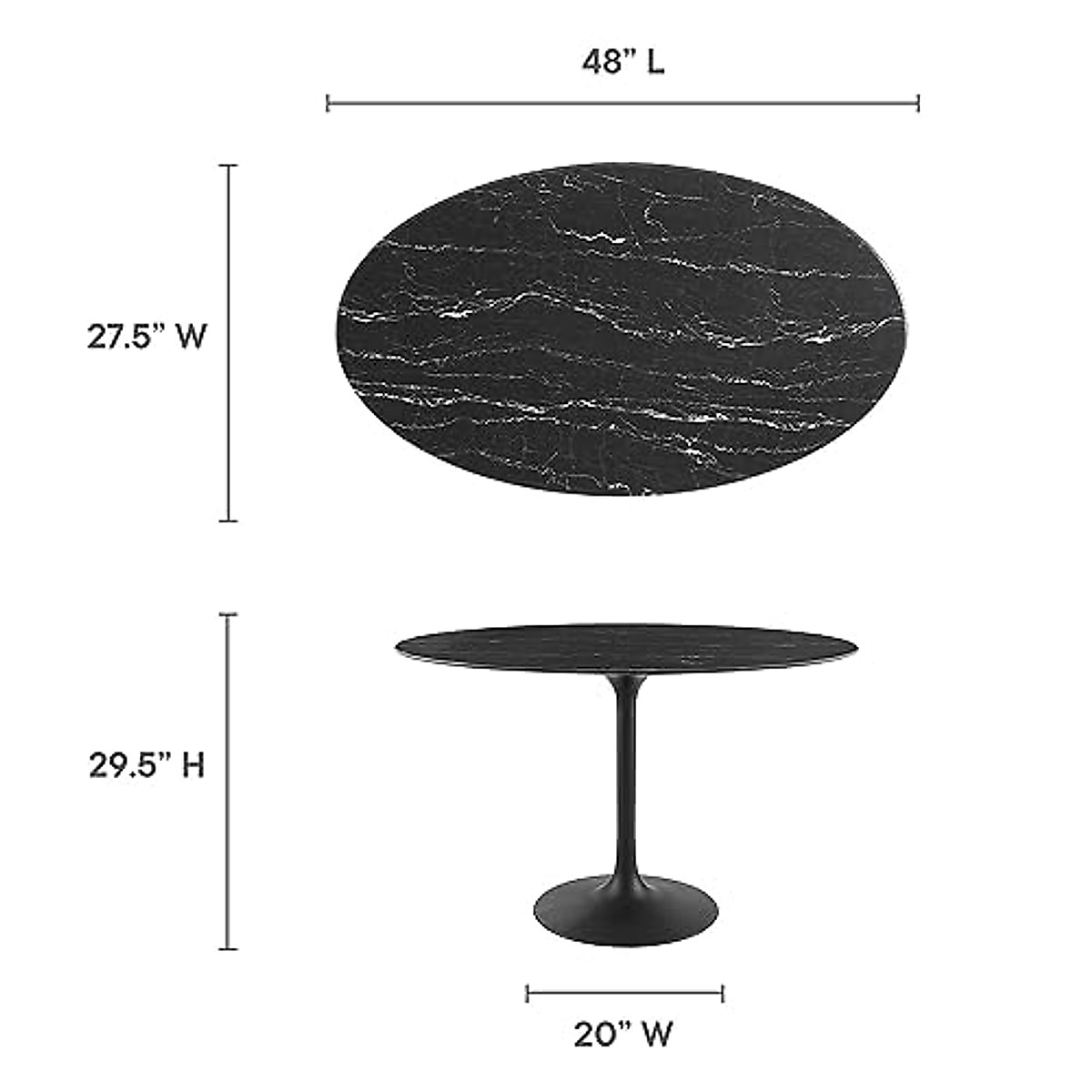 Modway Lippa Round 48" Mid-Century Modern Artificial Marble Dining Table