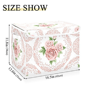 SUABO Pink Rose Storage Bin with Lid Large Oxford Cloth Storage Boxes Foldable Home Cube Baskets Closet Organizers for Nursery Bedroom Office
