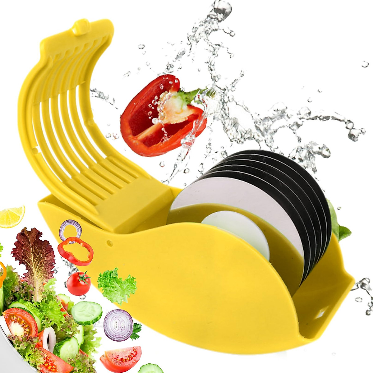 Herb Stripper Herb Chopper with 6 Blade Manual Herb Chopper Stainless Steel PP Herb Cutter Sharp Detachable Washable for Cilantro Scallion Parsley Yellow