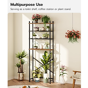 HOOBRO Over The Toilet Storage, 4-Tier Over Toilet Bathroom Organizer, Freestanding Above Toilet Shelf with Adjustable Feet, Space Saving, Easy to Assemble, Rustic Brown and Black BF64TS01