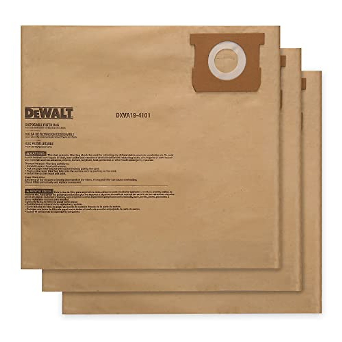 DEWALT DXVA19-4101 Dust Bag, Fit for 6-10 Gallon Wet/Dry Vacuum Cleaners, Compatible with DeWalt DXV06P DXV09P DXV09PA DXV10P DXV10PL DXV10S DXV10SA DXV10SB Wet/Dry Shop Vacuums, 3 Pack