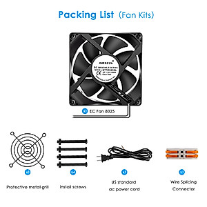 Qirssyn EC Axial Fan 80mm x 25mm 3inch AC 110V 115V 120V 220V 240V Dual Ball for Small Camper Refrigerator Projector Breaker Box Modem Stereo Receiver Cooling