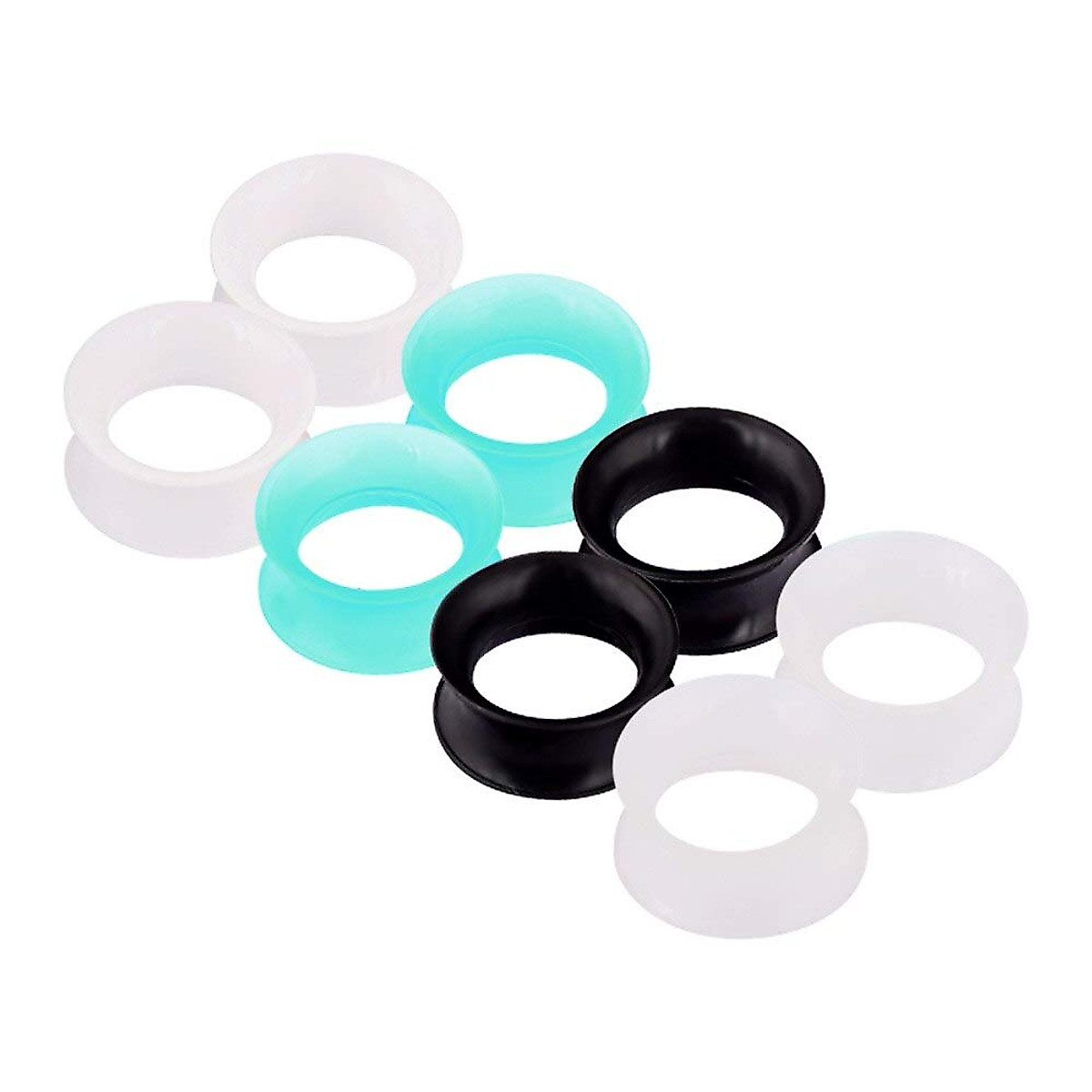 Stuppendux 4Pairs Black White Transparent Turquoise Soft Silicone Flexible Ear Skin Tunnels Plugs Expanders Gauges Hollow Body Piercing 3/4" 20mm