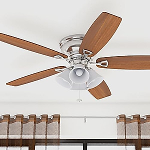 Honeywell Ceiling Fans Glen Alden, 52 Inch Classic Flush Mount Indoor LED Ceiling Fan with Light, Pull Chain, Quick-2-Hang Dual Finish Blades, Reversible Motor - 50182 (Brushed Nickel)