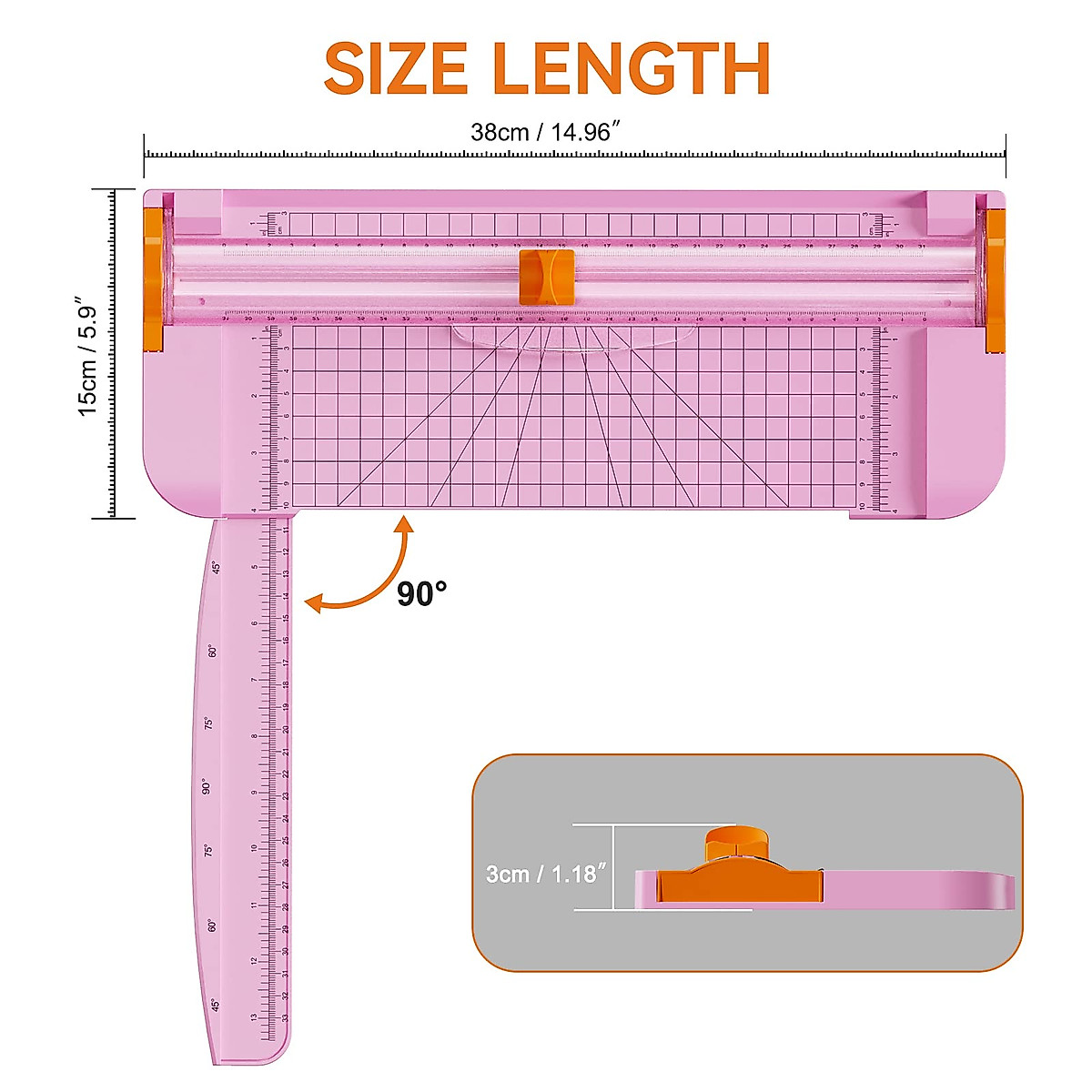 Paper Cutter 12 Inch Titanium Paper Trimmer Scrapbooking Tool with Automatic Security Safeguard and Side Ruler for A4, Craft Paper, Label, Photo and Cardstock (Pink)