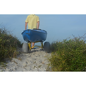 Suspenz Kayak Beach Cart Trailer, DLX Canoe Trolley with Balloon Wheels Sand Tires and Straps, Yellow, Flat Platform, 22-7044