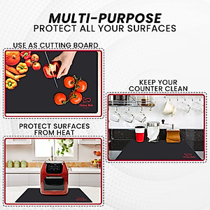 Large Black Heat Resistant Mat For Countertop, 23”x15”, Air Fryer Mat Counter Protector For Kitchen, Non Slip Silicone Kitchen Mat, Microwave Mat