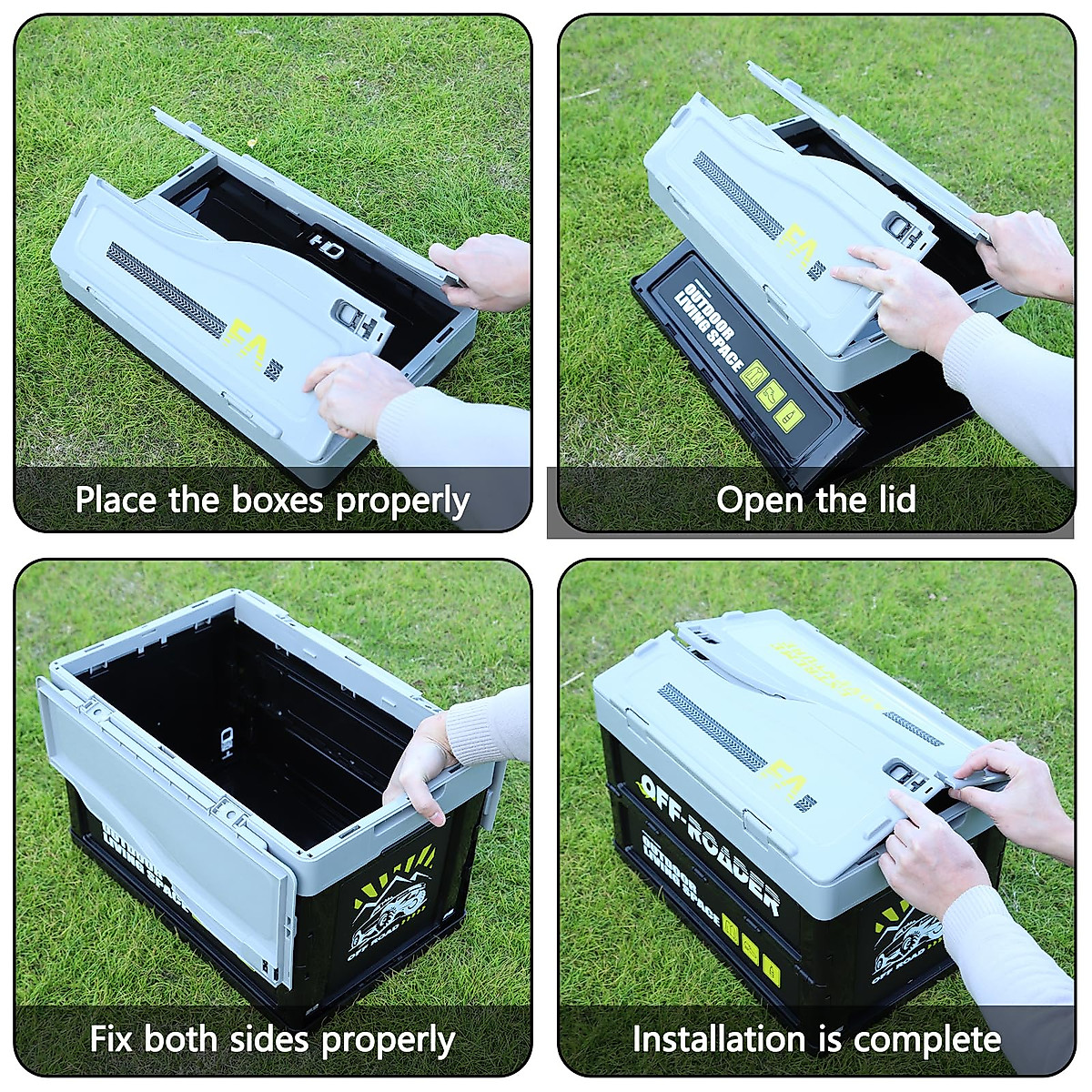 Espera 45L Collapsible Storage Bins,Camping Storage Box,1Pcs Grey Heavy Duty Reusable Moving Boxes,Foldable Storage Boxes with Wooden Lid for Clothes,Toy and Shoe