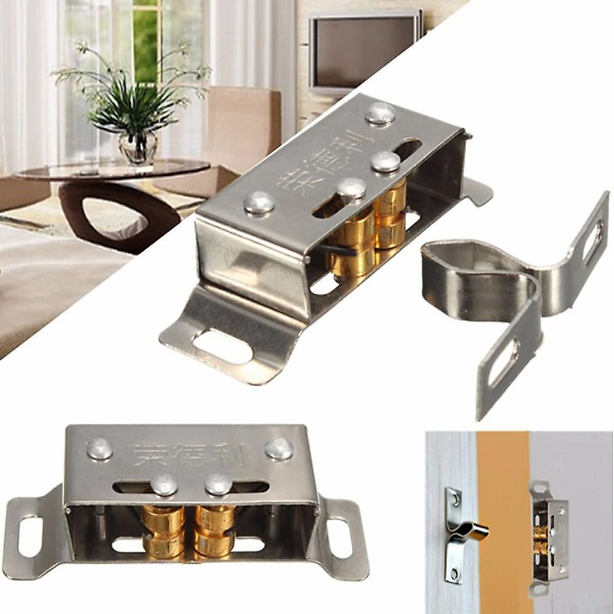 Stainless Steel Double Roller Catch,Suck Touchs Beads Kitchen Cupboard Cabinet Latch Hardware Roller Cabinet Door Catch 20 Pair