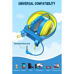 New bee Kids Headphones for School with Microphone KH20 HD Stereo Safe Volume Limited 85dB/94dB Foldable Lightweight On-Ear Headphone for PC/Mac/Android/Kindle/Tablet/Pad(Blue)