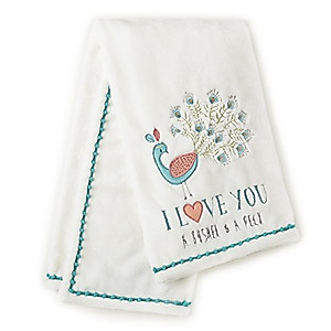 Levtex Baby - Fiona Plush Blanket - Embroidered Birds and Flowers on Pink Plush - Pink, Teal, White - Nursery Accessories - Blanket Size: 30 x 40 in.