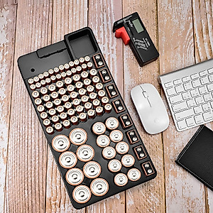 Battery Organizer Storage case with Battery Tester for AAA AA C D 9V and Button Batteries Storage Box Holds 110 Batteries Various Sizes with Removable Digital Battery Tester