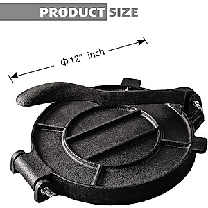 Cast Iron Tortilla Press, Heavy Duty Tortilla Pataconera, 12-inch Flour Tortilla Press with Foldable Handle, Taco press with Some Parchment Paper, Roti Maker, Black