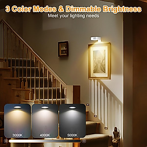 3Pcs Picture Light Battery Operated, Wireless Led Painting Light with Remote Dimmable and Timer, 3 Lighting Modes Art Display Light for Picture Frame Artworking Portrait, Wall Decorative Puck Lights