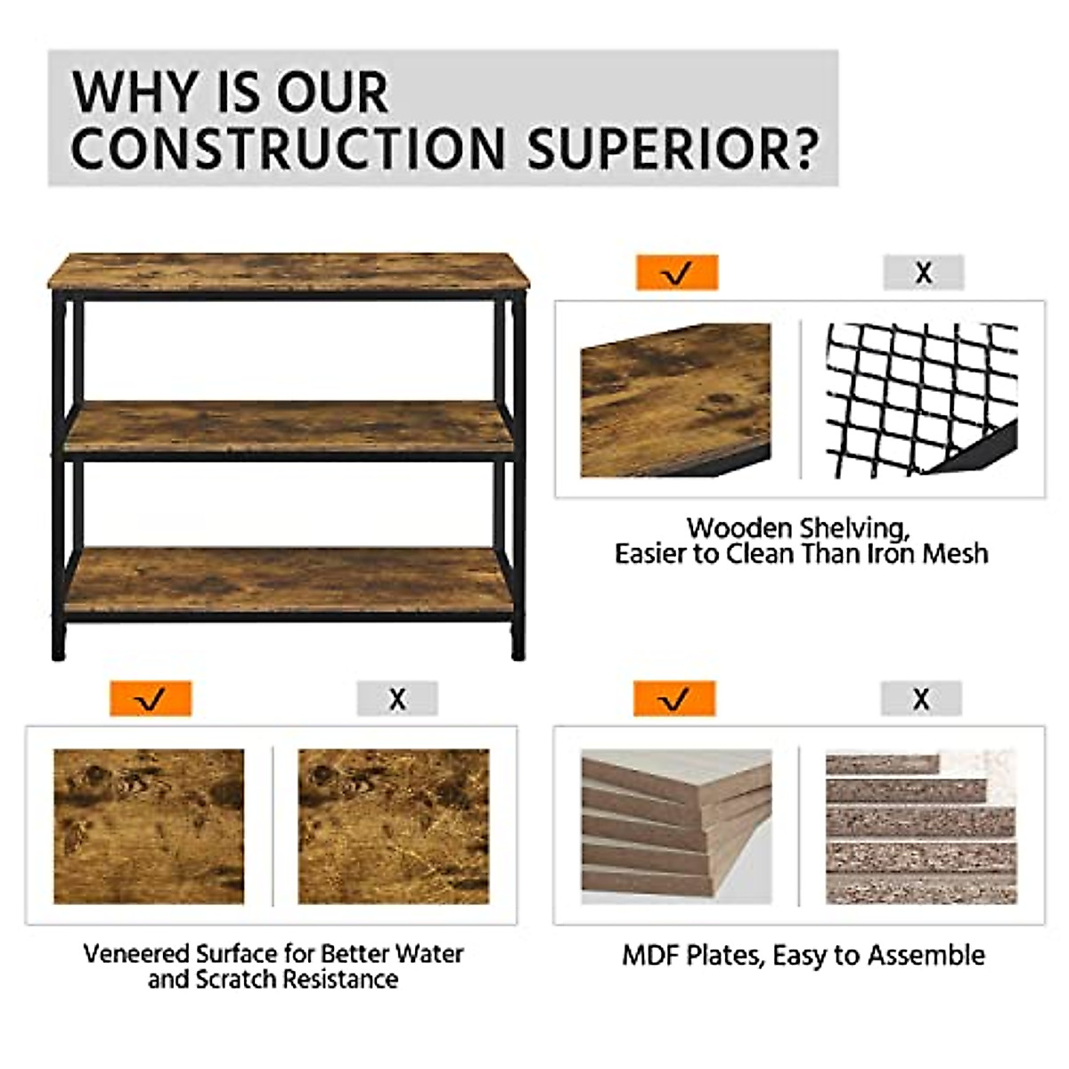 Yaheetech Industrial Console Table with Storage for Entryway, 3 Tier Sofa Table for Living Room, 40 Inch Long Narrow Foyer Table Hallway Table with Storage & Strong Legs, Rustic Brown