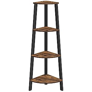 VASAGLE Corner Shelf Stand, 4-Tier Corner Bookshelf, Industrial Corner Ladder Shelf, Plant Stand Display Shelf for Living Room, Office, Kitchen, Rustic Brown and Black ULLS34X