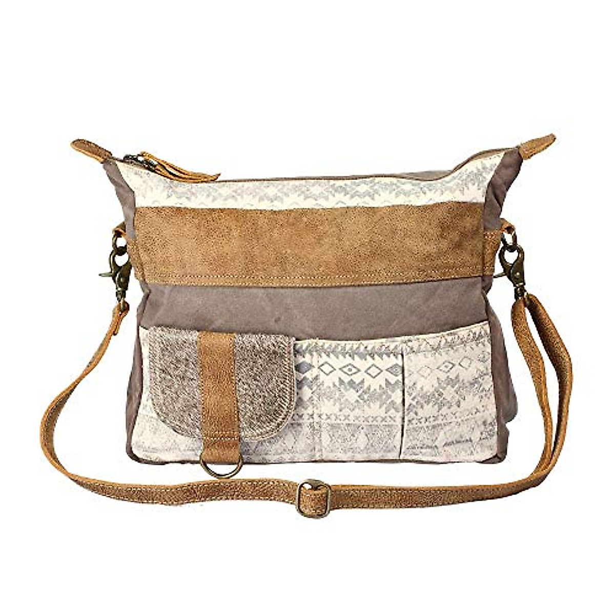 Myra Bag Tribe Strip Upcycled Canvas & Cowhide Leather Bag S-1210