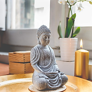 LOTS OF ZEN Mini Buddha Statue — 6.7 inch Buddha Statue with Wooden Round Base Included — Mini Buddha Statue for Spiritual Home Decor