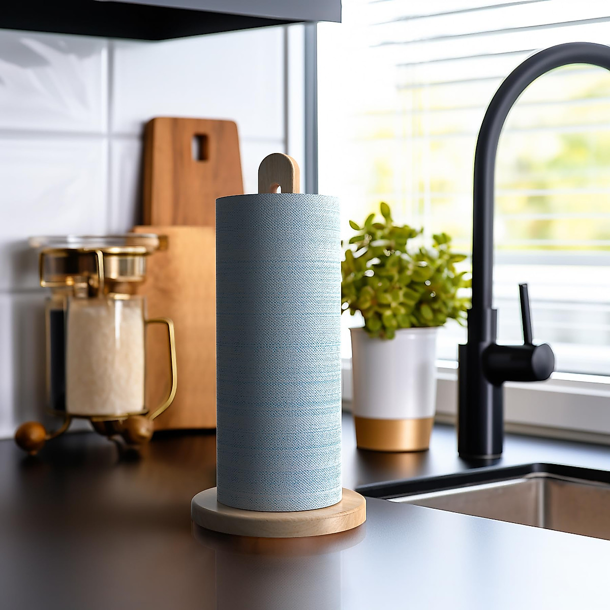 KitchLife Wooden Paper Towel Holder, Upgraded Size - Kitchen Paper Hanger Rack Bathroom Towel Roll Stand Organizer Simply Standing Countertop Paper Roll Holder