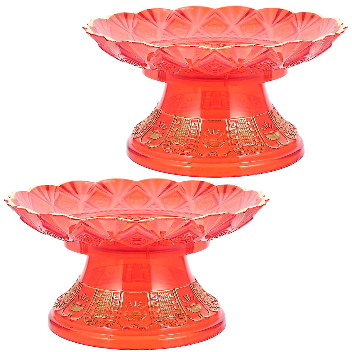 Veemoon 4pcs Blessing Use Decorative Rituals Holders Sacrifice Snack Food Decor Holder Serving Wedding Fruit Decoration Footed Plate Round Nuts Plates Containers Bowl Buddhist Offering S