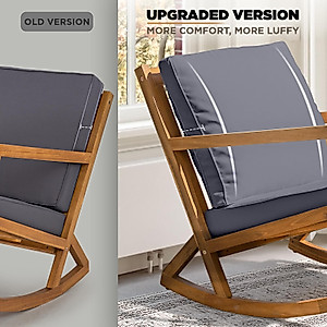 IDZO Heavy Duty Club Rocking Chairs 500lbs Capacity with Inclined Backrest, Thick Foam Cushion, Solid Acacia Wood Rocker for Patio, Backyard, Balcony, Porch, Grey